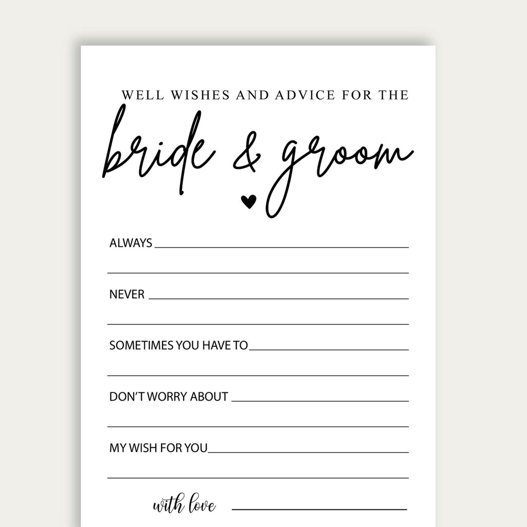 Advice and Well Wishes for Bride Card, Instant Download Wedding Advice ...