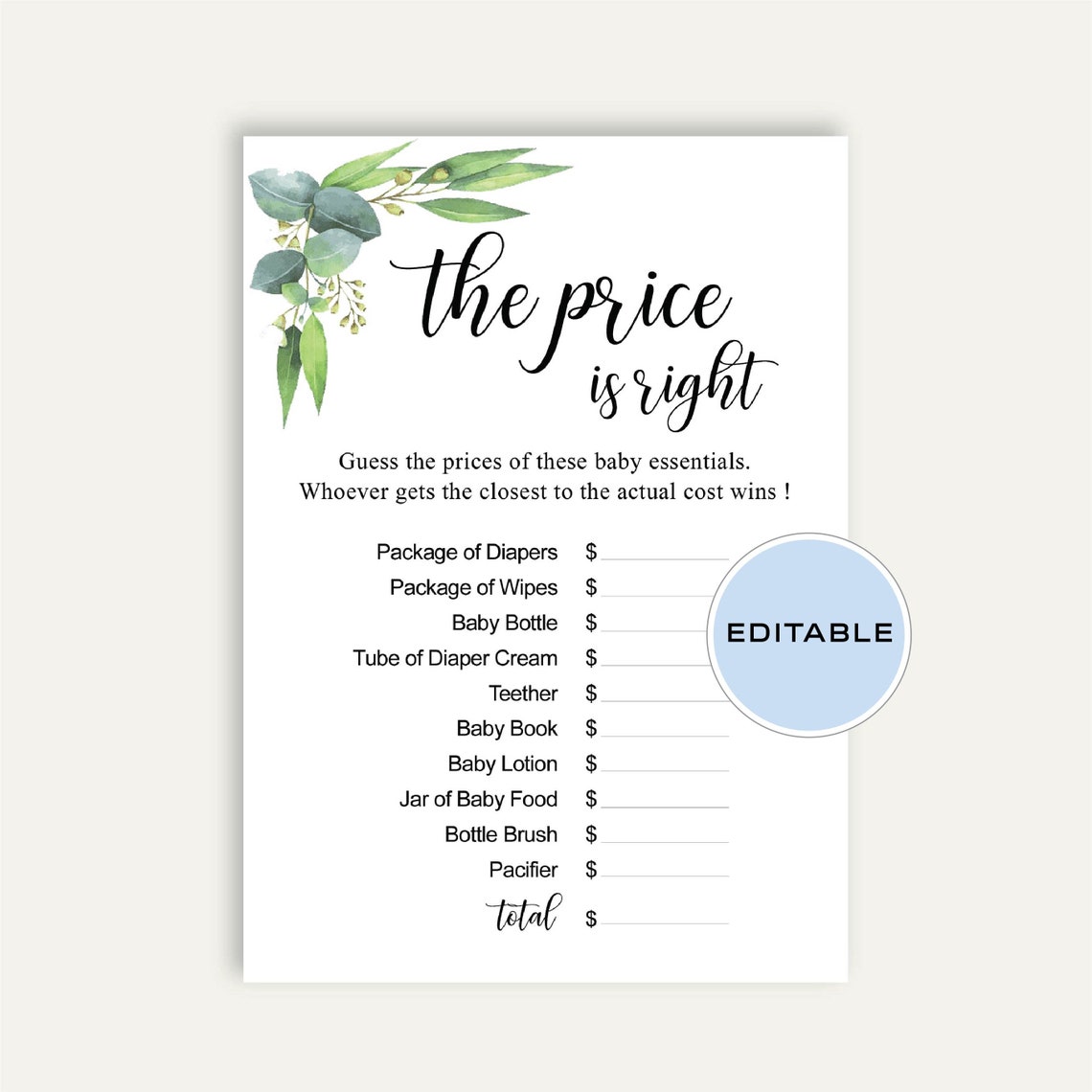 Price is Right Baby Shower Game Simple Baby Shower Game the - Etsy