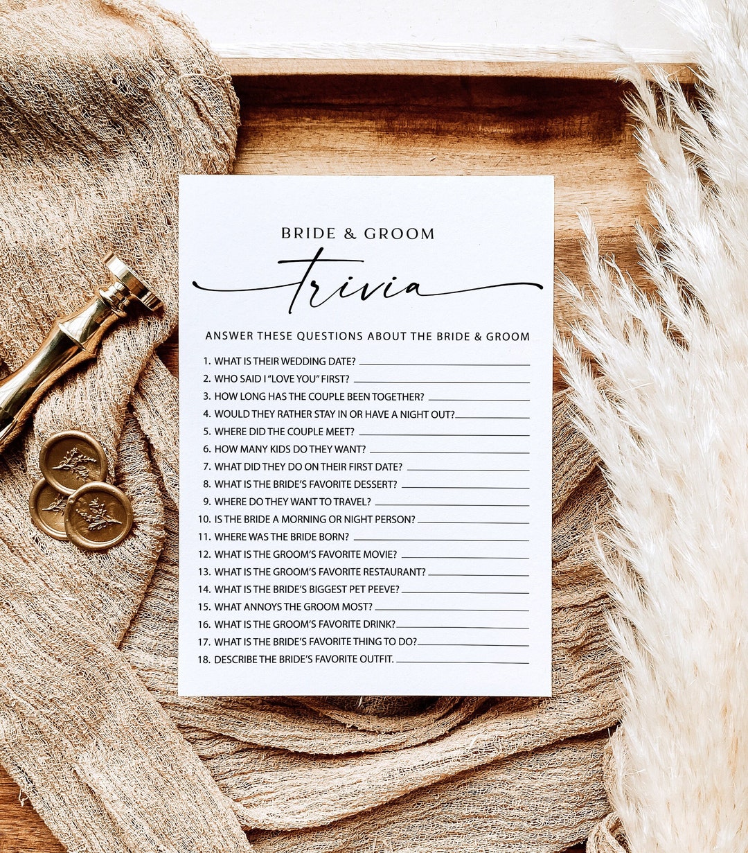Instant Download Bridal Shower Game, Wedding Trivia Game, Minimalist ...