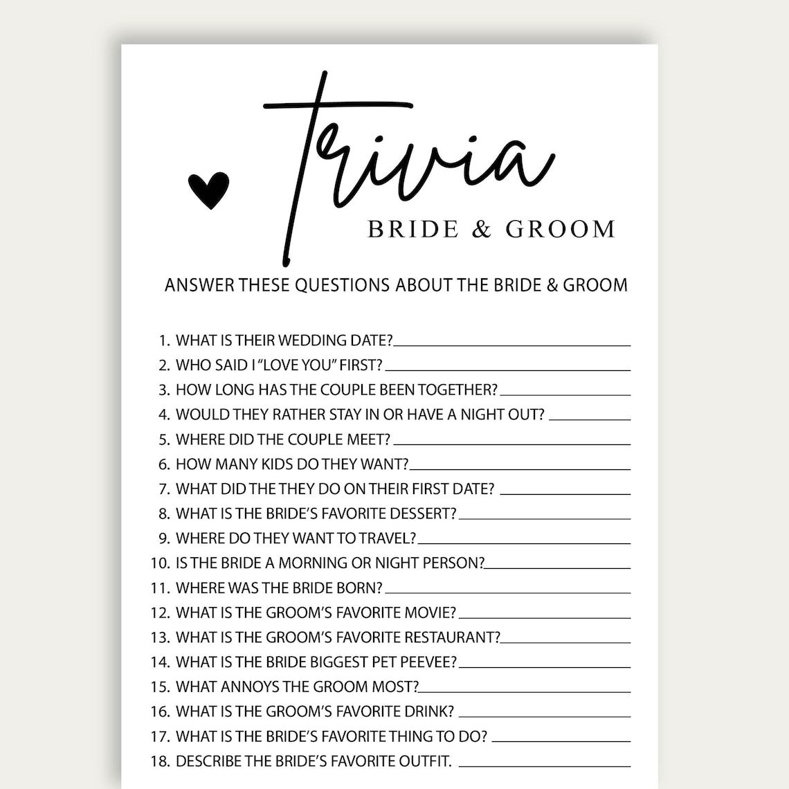 Bride or Groom Guess Who Game Printable Bride or Groom Trivia - Etsy