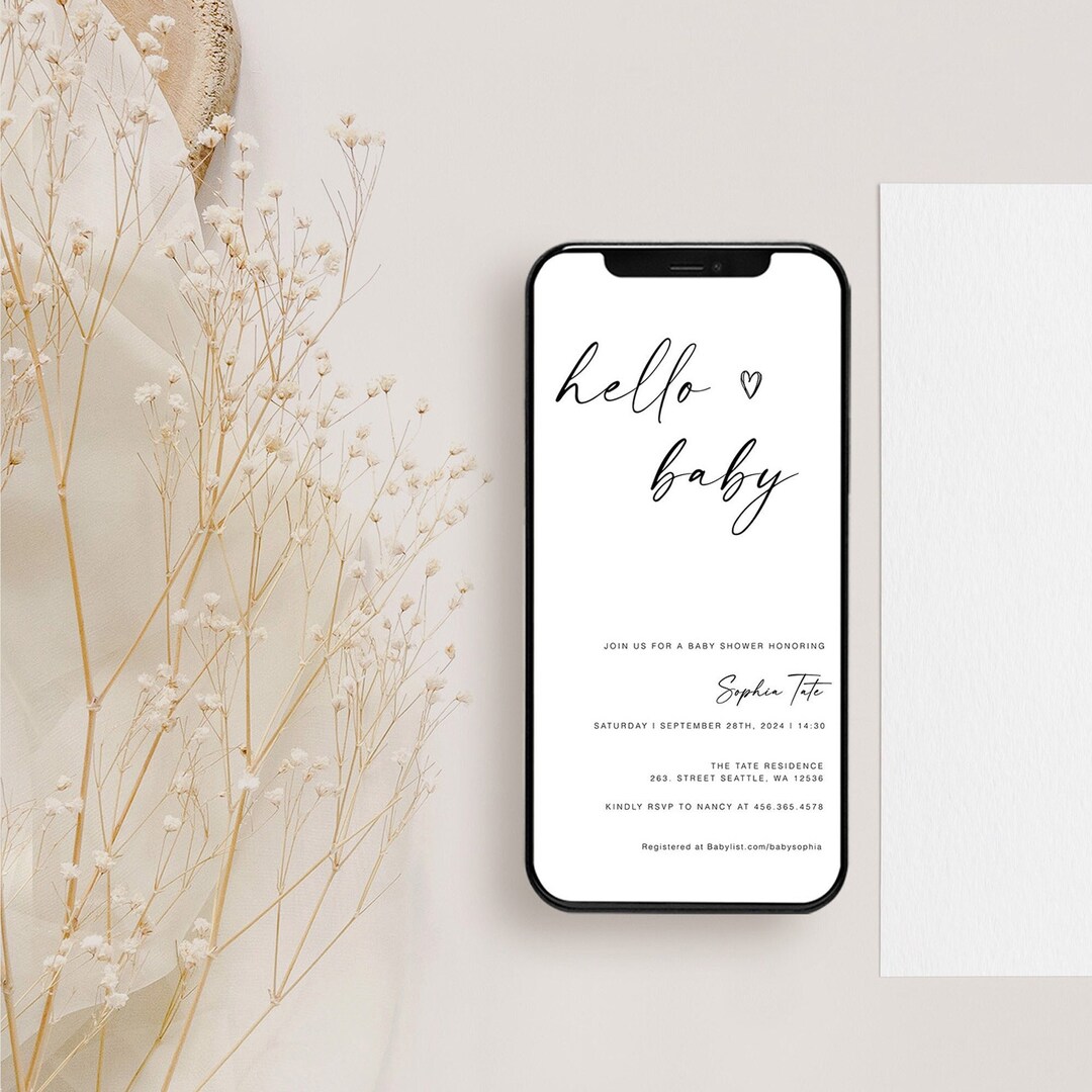 Baby Shower Text Invitation Template, Digital Baby Shower Evite, Hello ...