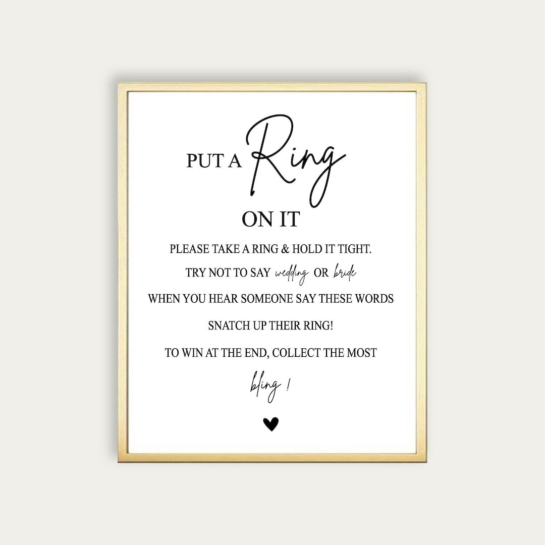 Put A Ring on It Sign, Don't Say Bride or Wedding, Wedding Ring Game ...