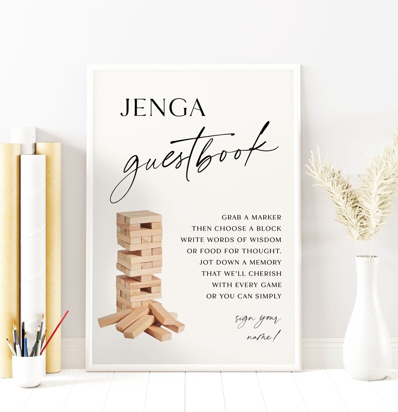 Jenga Game Sign, Editable Jenga Guest Book Sign Template, Wedding Signs ...