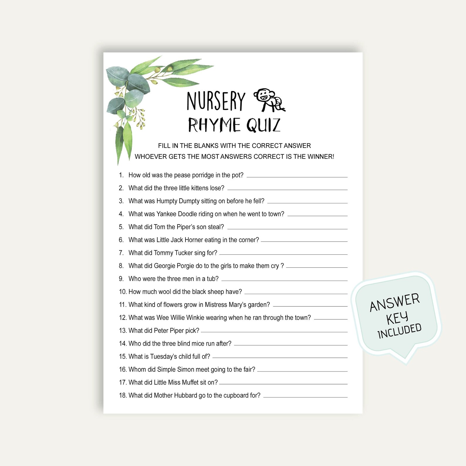 Baby Shower Nursery Rhyme Game Digital Nursery Rhyme Game - Etsy