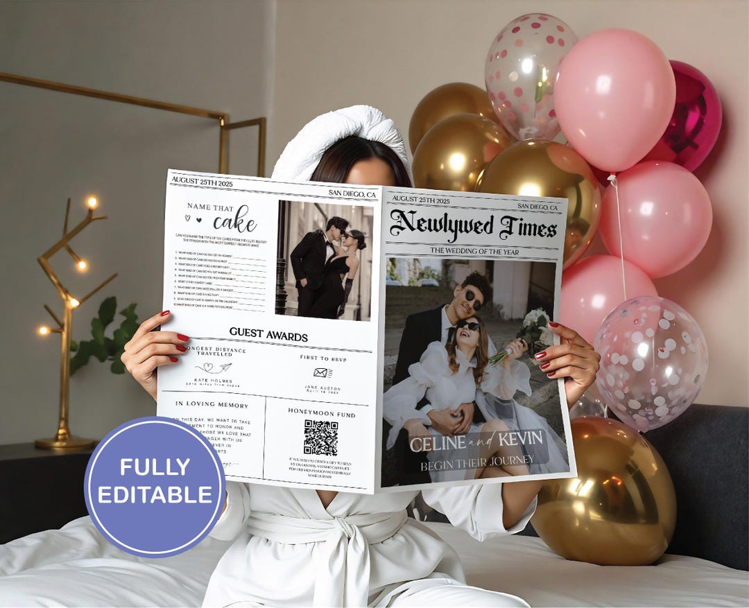 Large Newspaper Wedding Program, Printable Newlywed Photo Wedding ...