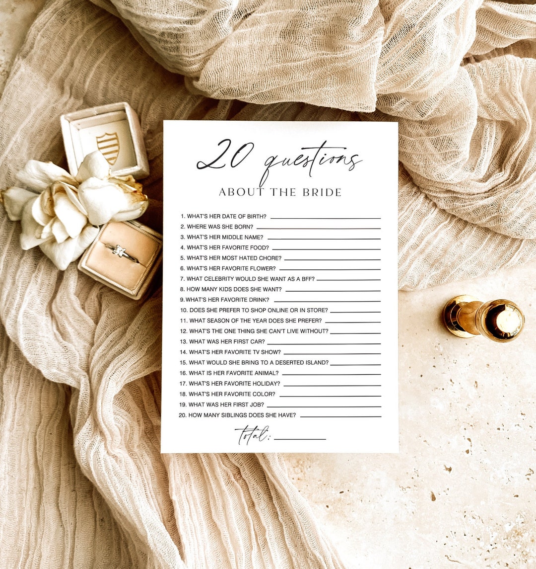 Modern Twenty Questions the Bride to Be Game, Twenty Questions About ...