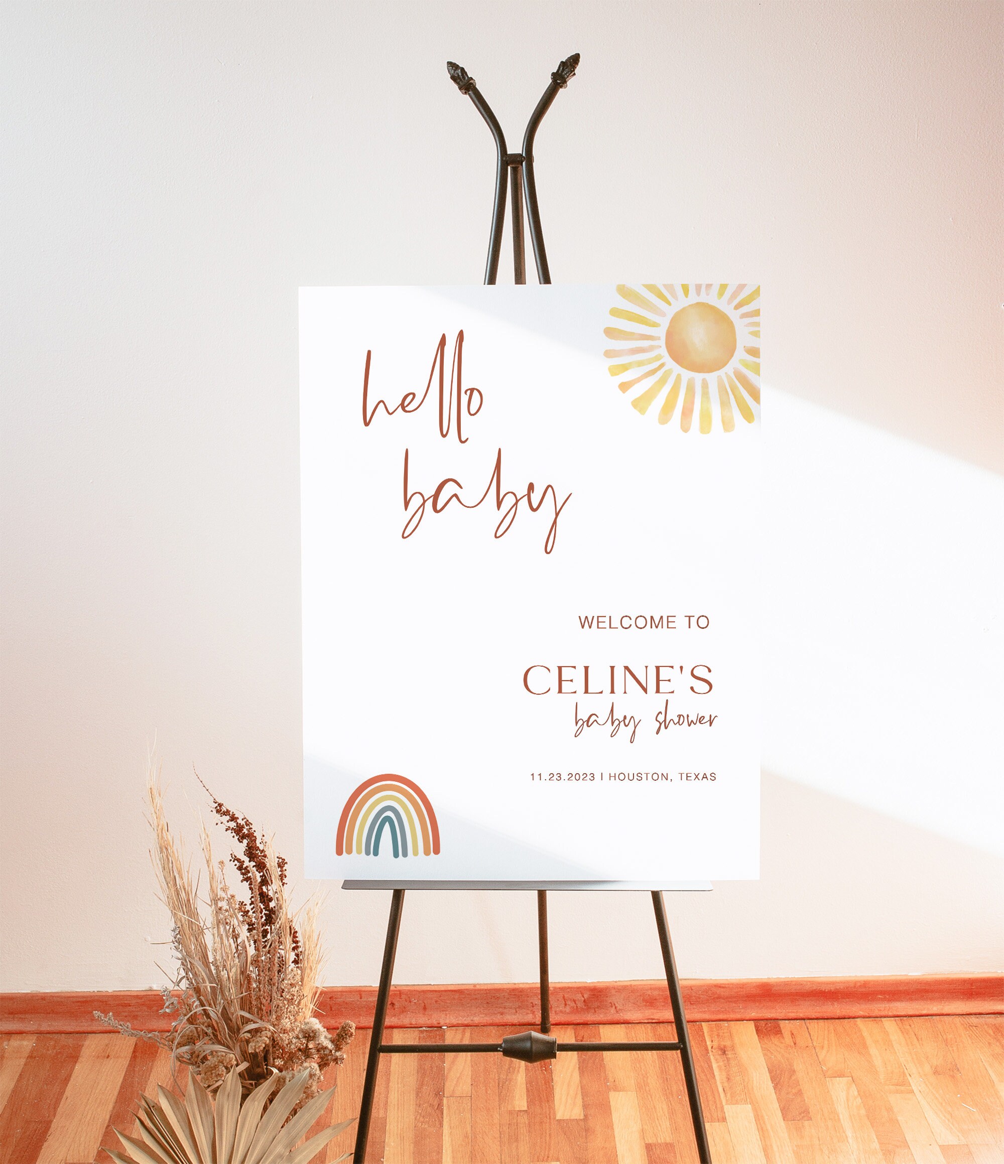 Sun Hello Baby Welcome Sign, Gender Neutral Baby Shower Welcome Poster ...