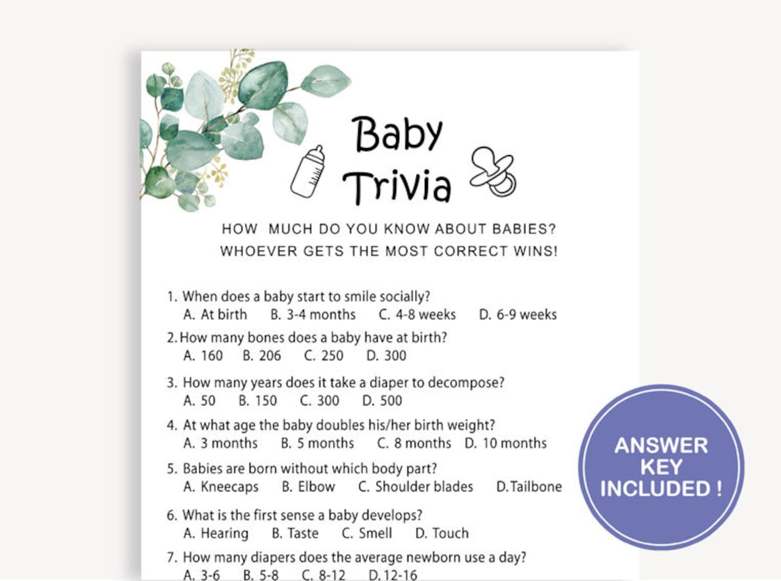 Printable Baby Shower Trivia, Baby Shower Questions Game, Baby Shower ...