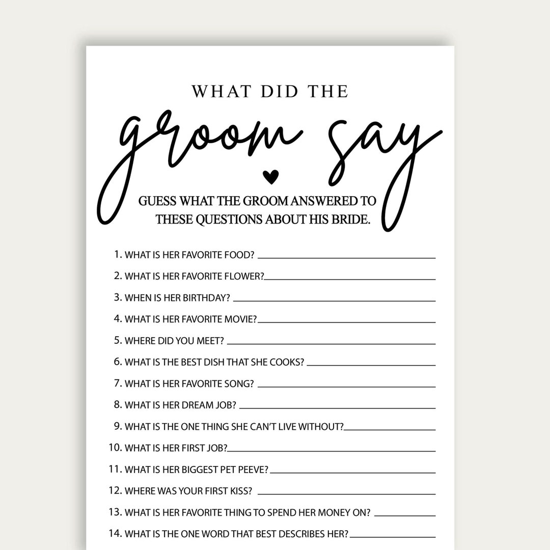 What Did the Groom Say Bridal Shower Game, Bridal Shower Printable, the ...