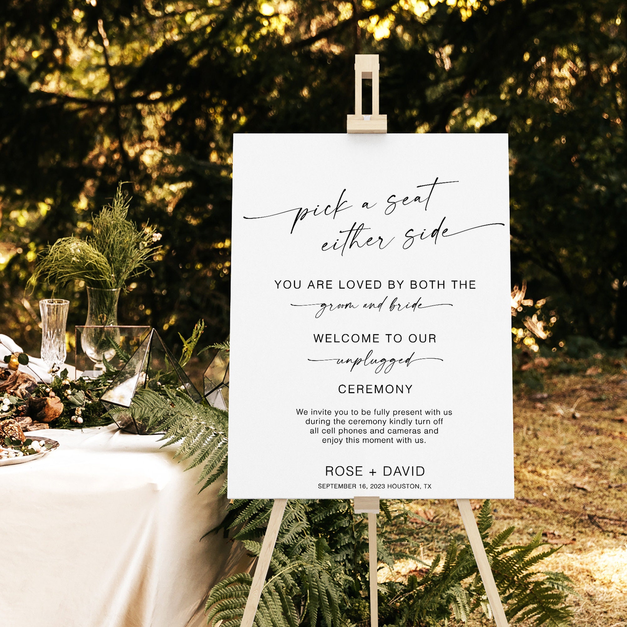 Minimalist Pick A Seat Sign, Wedding Welcome Sign, Unplugged Ceremony ...