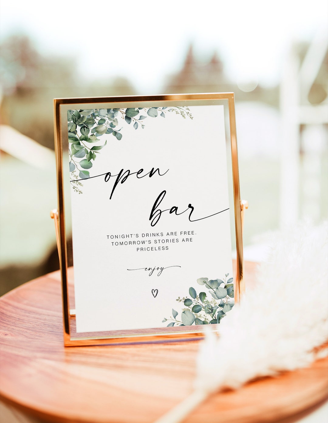 Minimalist Open Bar Sign, Wedding Bar Sign Template, Editable Wedding ...