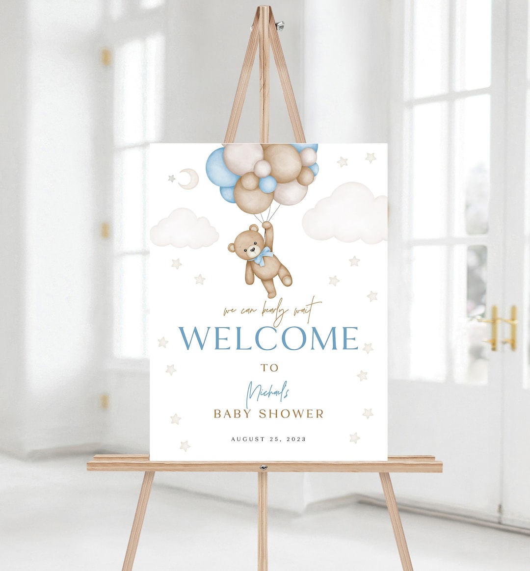 Boy Baby Shower Welcome Sign Poster Template, Printable Teddy Girl Baby ...