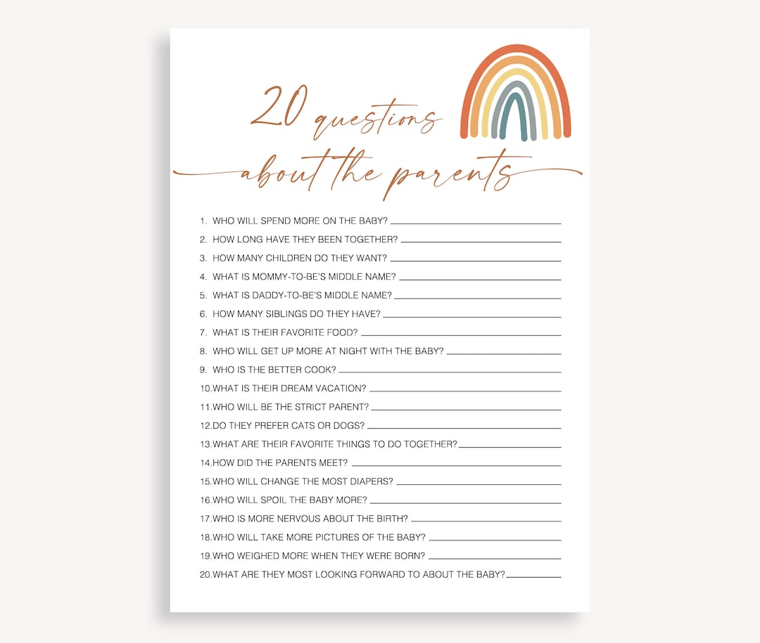 Twenty Questions About the Parents Baby Shower Game 20 Questions Shower ...