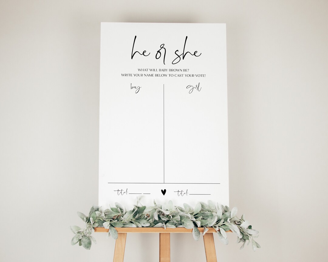 Gender Guess Board Sign, He or She Gender Reveal, Minimalist Baby ...