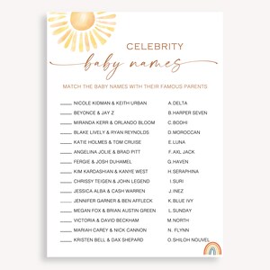 Baby Shower Celebrity Match, Baby Name Match Game, Sun Shower Celebrity ...