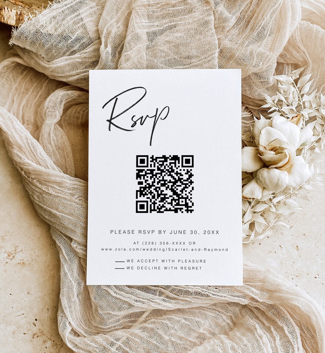 Modern QR Code Rsvp Card, Boho Wedding Reply Card, Response Card Online ...
