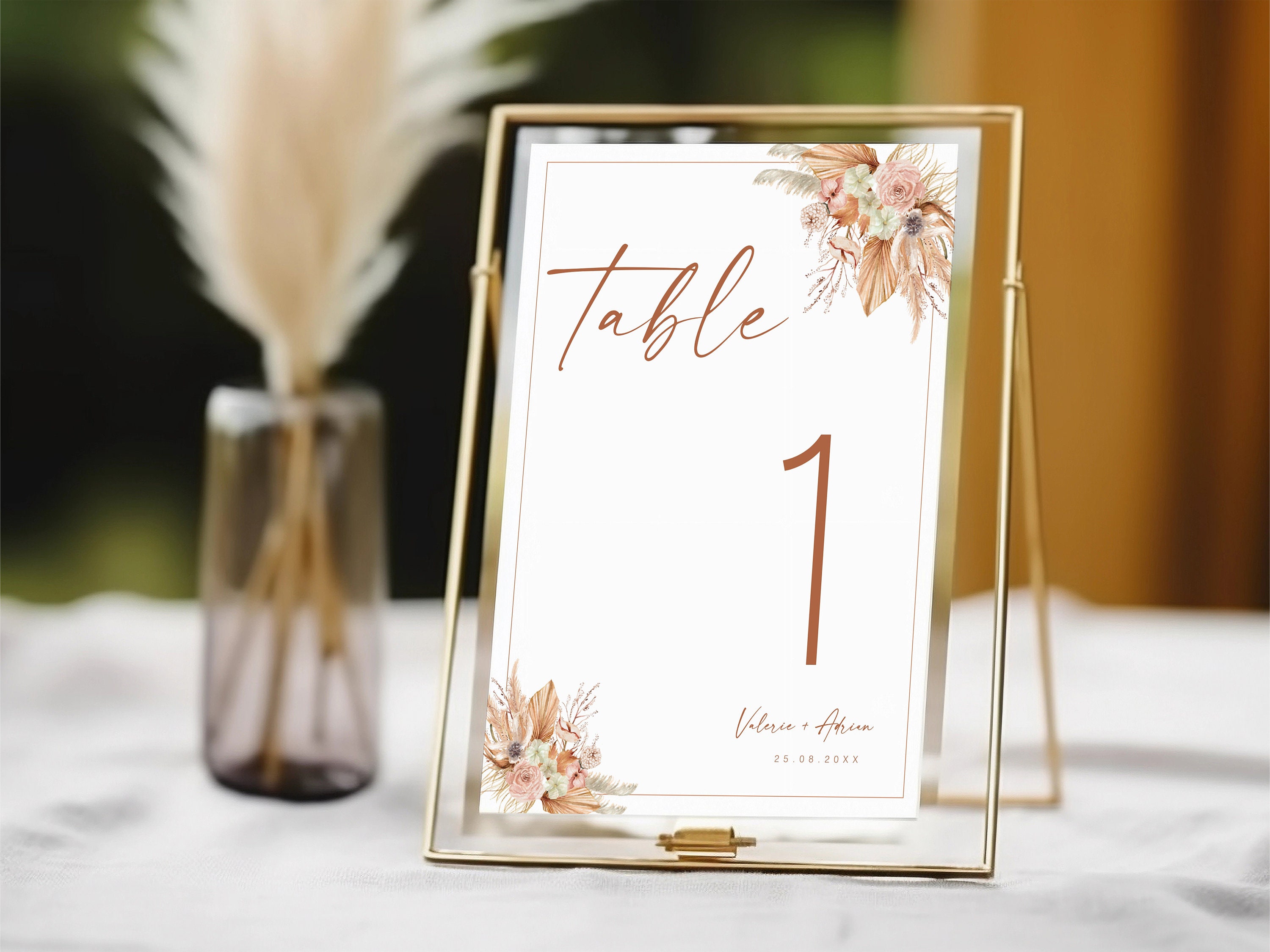 Boho Table Numbers, Minimal Wedding Table Numbers, Editable Table ...