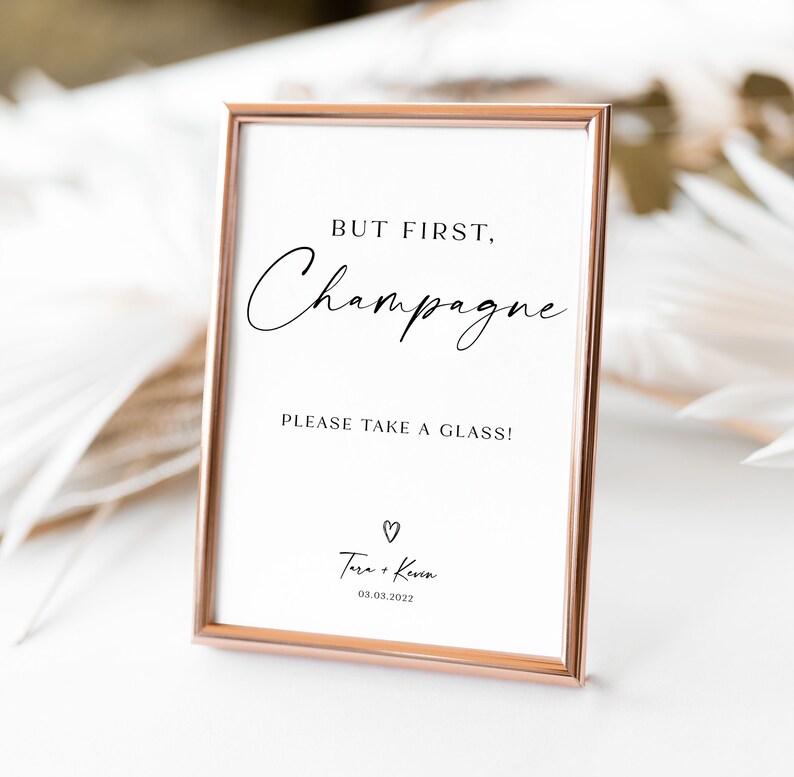 Champagne Sign Template Modern Wedding Drink Sign but First - Etsy