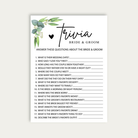 Printable Who Knows the Couple Best Bride and Groom Trivia - Etsy UK
