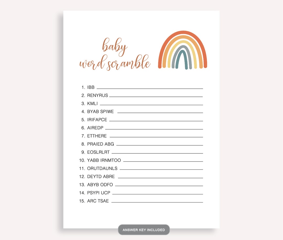 Boho Baby Word Scramble Game, Printable Baby Word Scramble Game ...