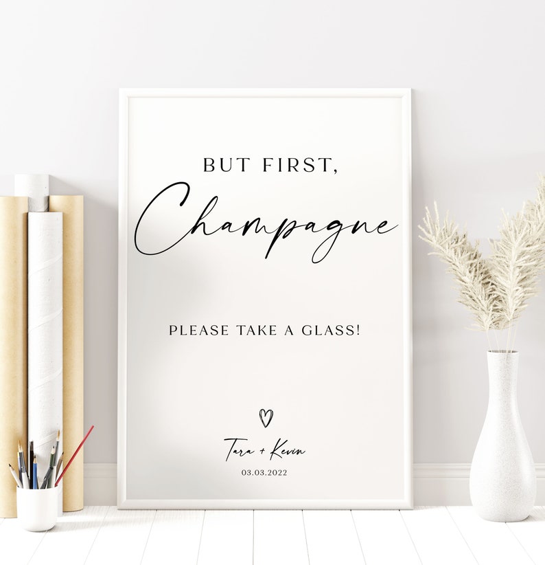 Champagne Sign Template Modern Wedding Drink Sign but First - Etsy