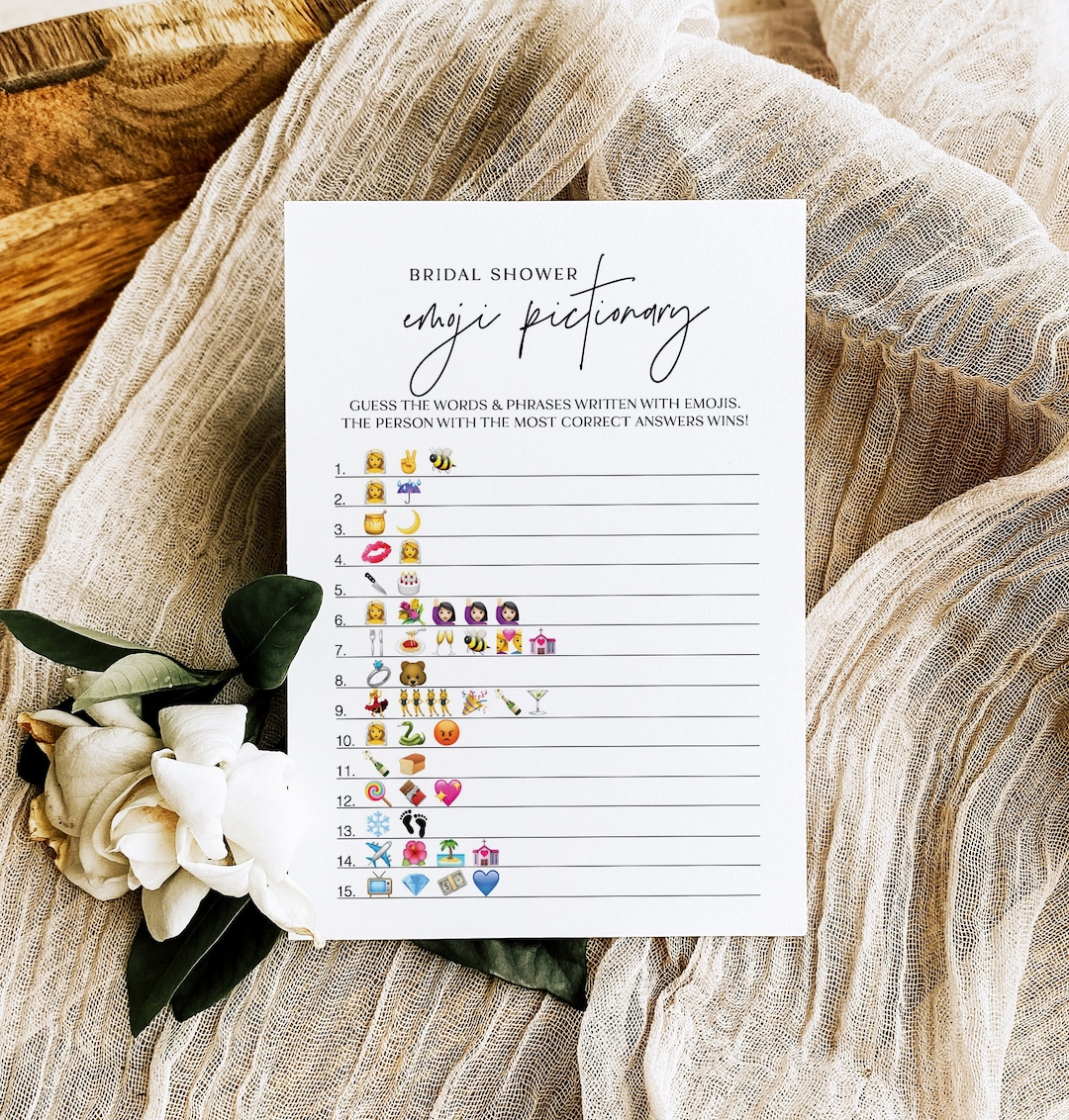 Bridal Shower Emoji Game Pictionary, Boho Emoji Pictionary Game ...