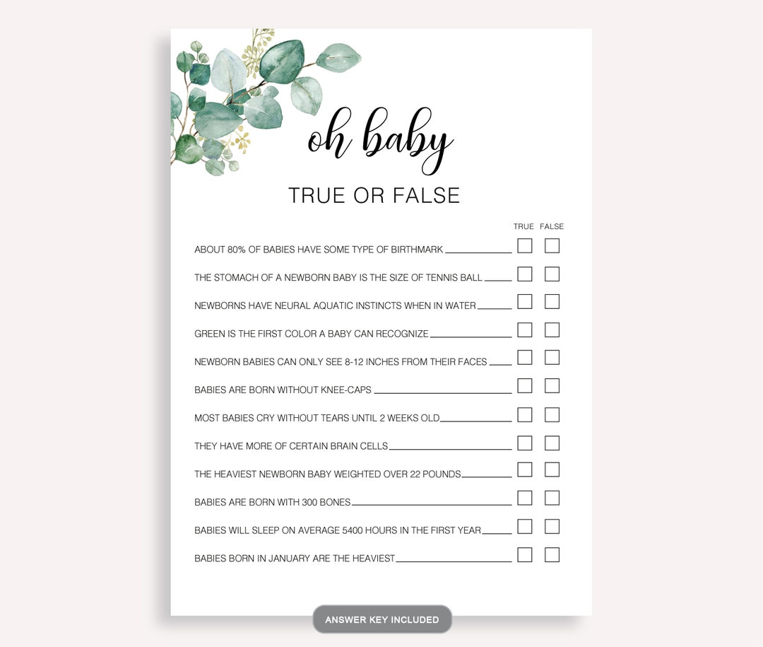 True or False Baby Shower Games, Oh Baby True or False Game, Baby ...