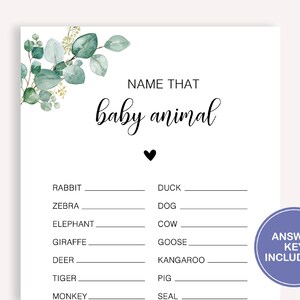 Baby Animal Baby Shower Game, Instant Download Printable Name That Baby ...