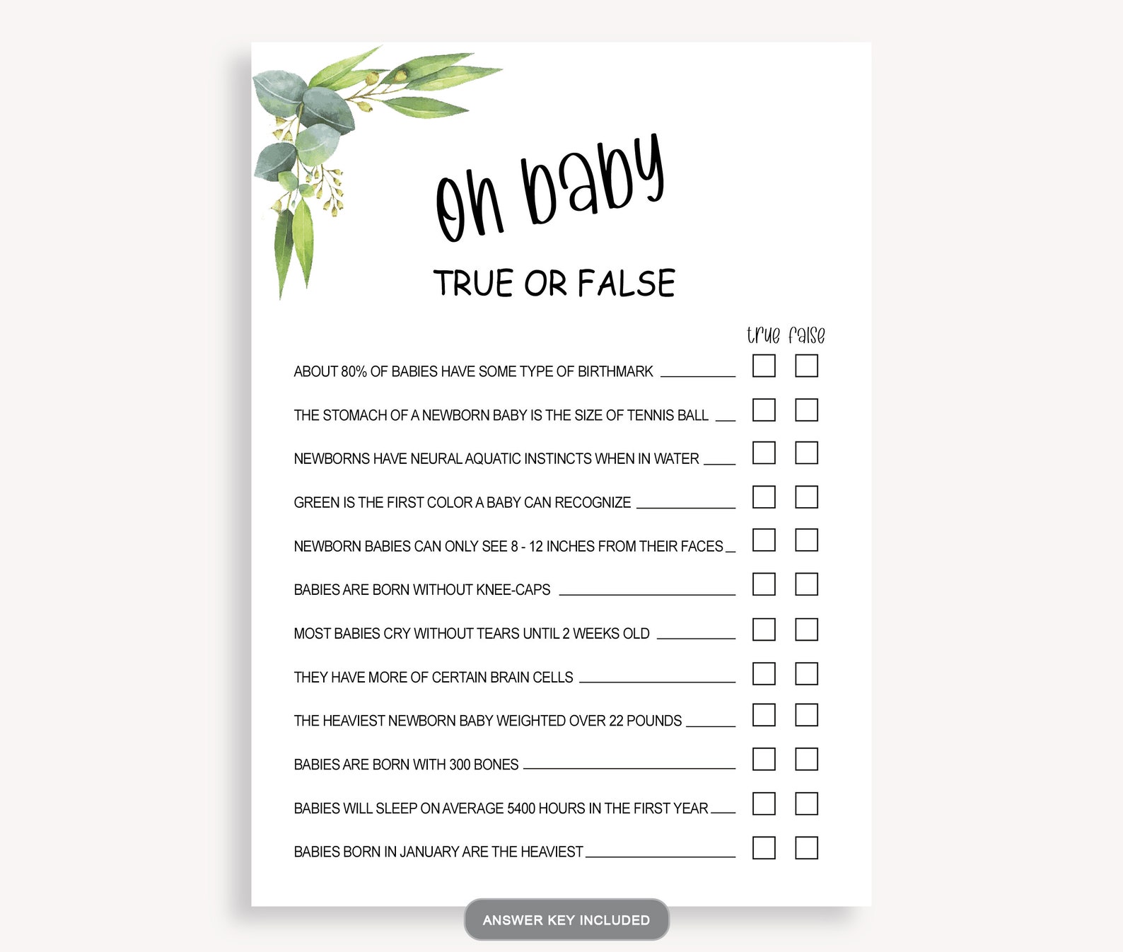 Oh Baby Baby Shower True or False Game Printable Oh Baby True - Etsy