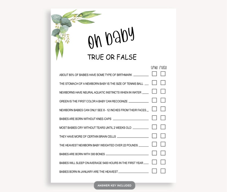 Oh Baby Baby Shower True or False Game Printable Oh Baby True - Etsy