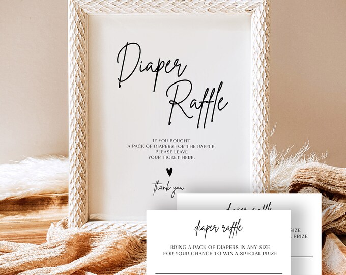 Diaper and Wipes Raffle Sign and Ticket, Minimalistic Baby Shower ...