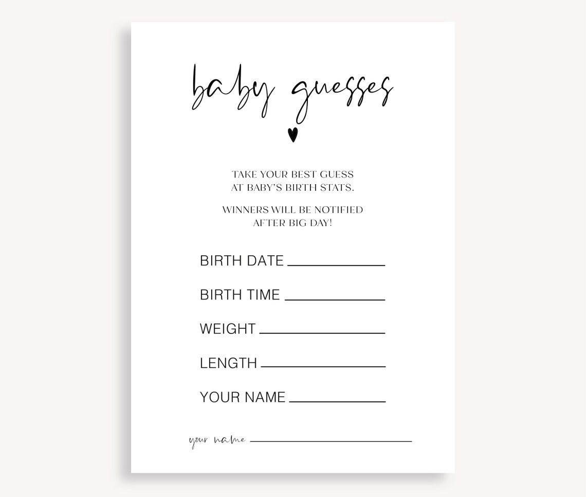 Minimalist Baby Shower Game Minimalist Baby Guesses Card Due - Etsy