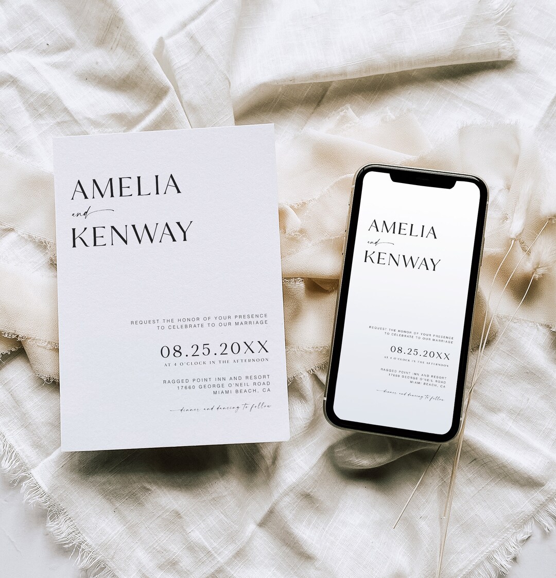 Minimal Wedding Invitation Template, Editable Text Message Invite ...