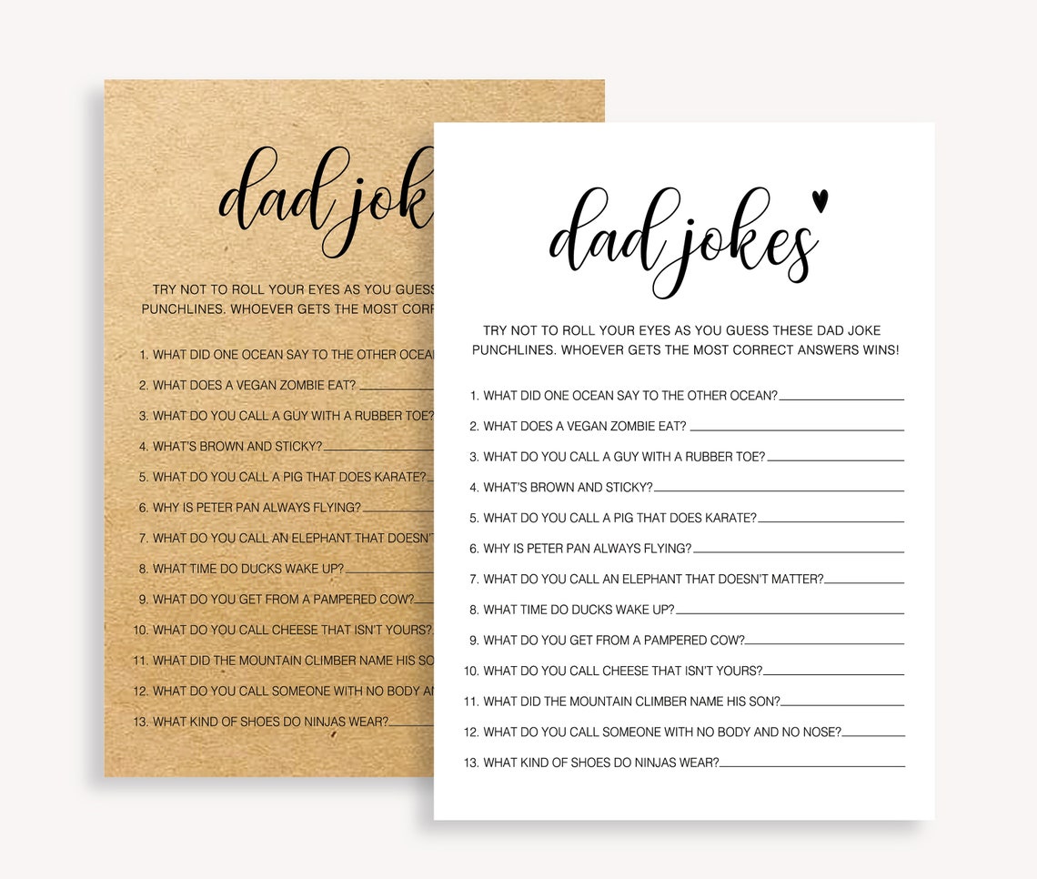 Dad Jokes Baby Shower Trivia, Baby Shower Dad Game, Printable Gender ...