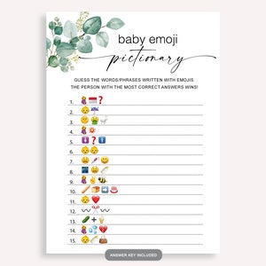 Minimalist Emoji Pictionary Game, Baby Shower Emoji Picture Game, Emoji ...