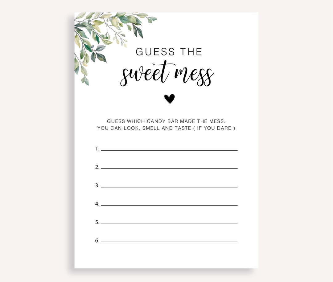 Modern Candy Bar Game, Best Guess the Sweet Mess Baby Shower Game ...