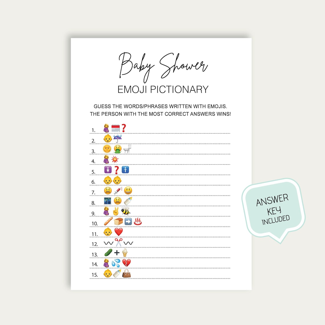 Baby Emoji Pictionary Shower Game Baby Emoji Game Print at - Etsy