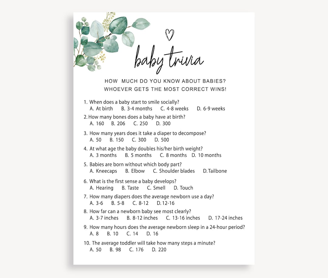 Printable Baby Trivia Game, Instant Download Baby Shower Games, Classic ...