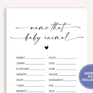 Baby Animal Game, Name the Baby Animal Shower Game, Baby Animal Match ...