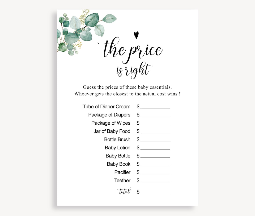 The Price is Right Game Template, Editable Baby Shower Game, Printable ...