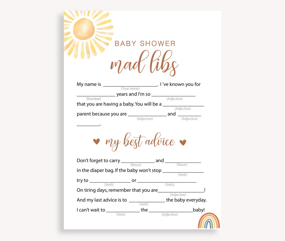 Baby Mad Libs Game, Sunshine Baby Shower Game, Baby Shower Mad Libs ...