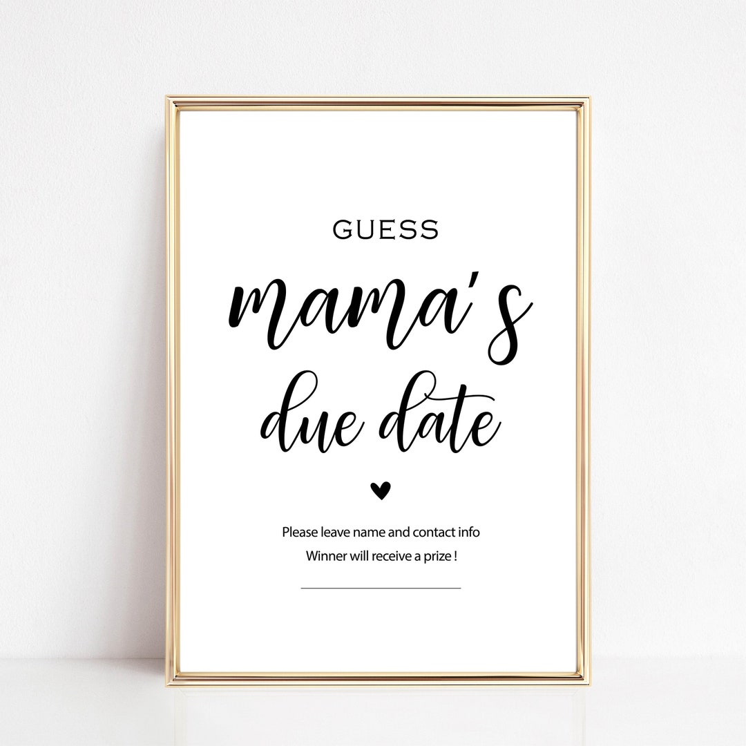 Baby Shower Guess the Due Date Sign, Baby Shower Game Sign, Baby Due ...