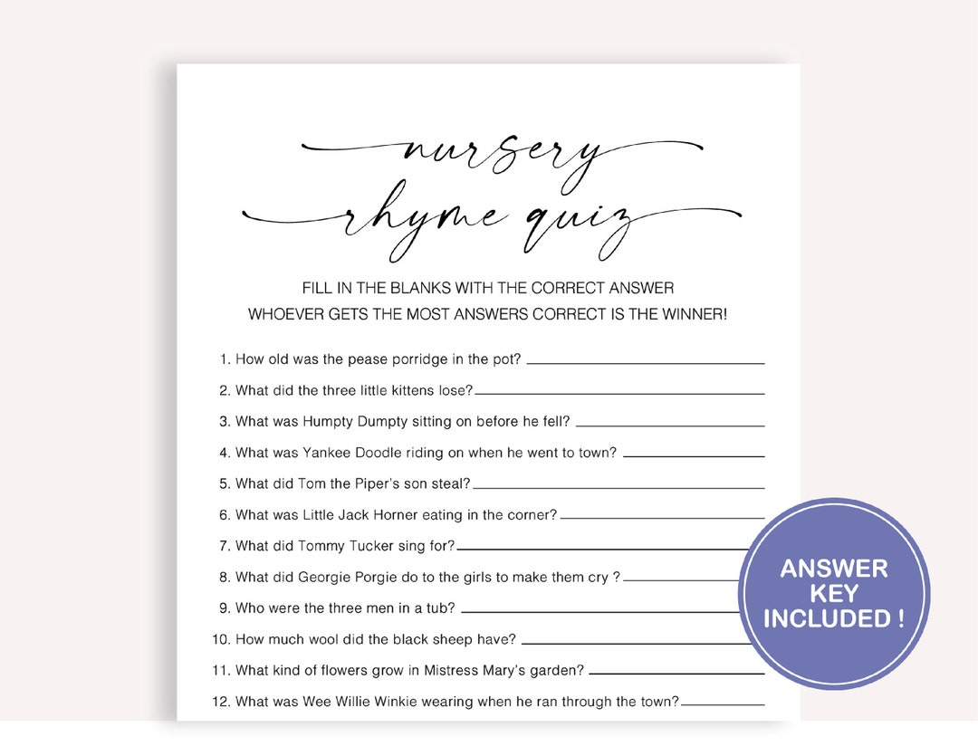 Nursery Rhyme Baby Shower Game Minimalist Baby Shower Trivia - Etsy