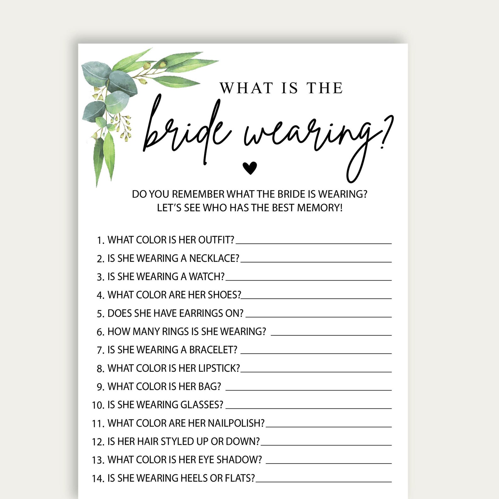 What is the Bride Wearing Bridal Shower Game, What Color is Bride ...
