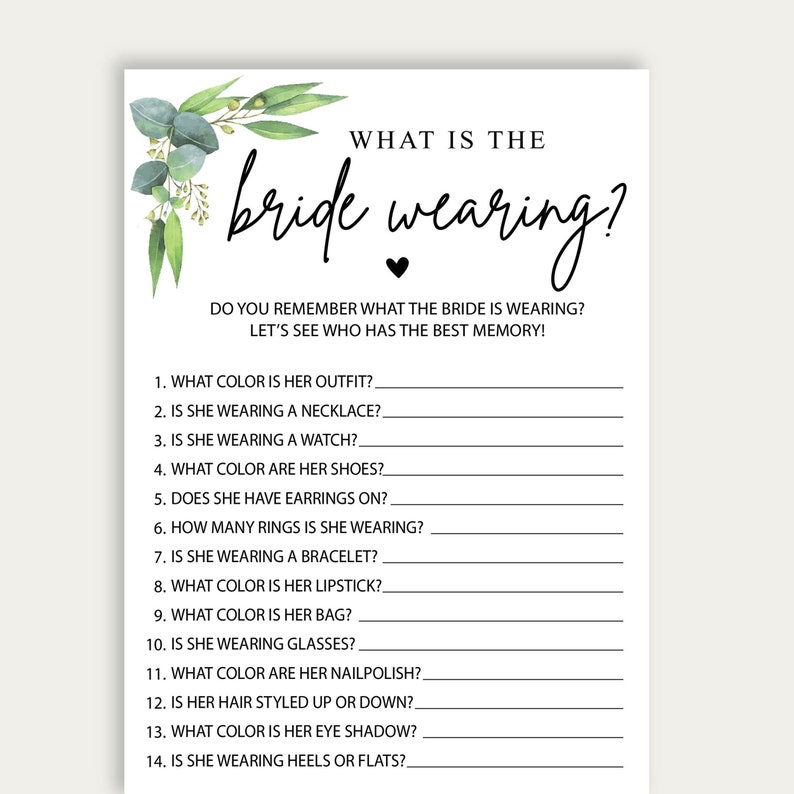 What is the Bride Wearing Bridal Shower Game What Color is - Etsy