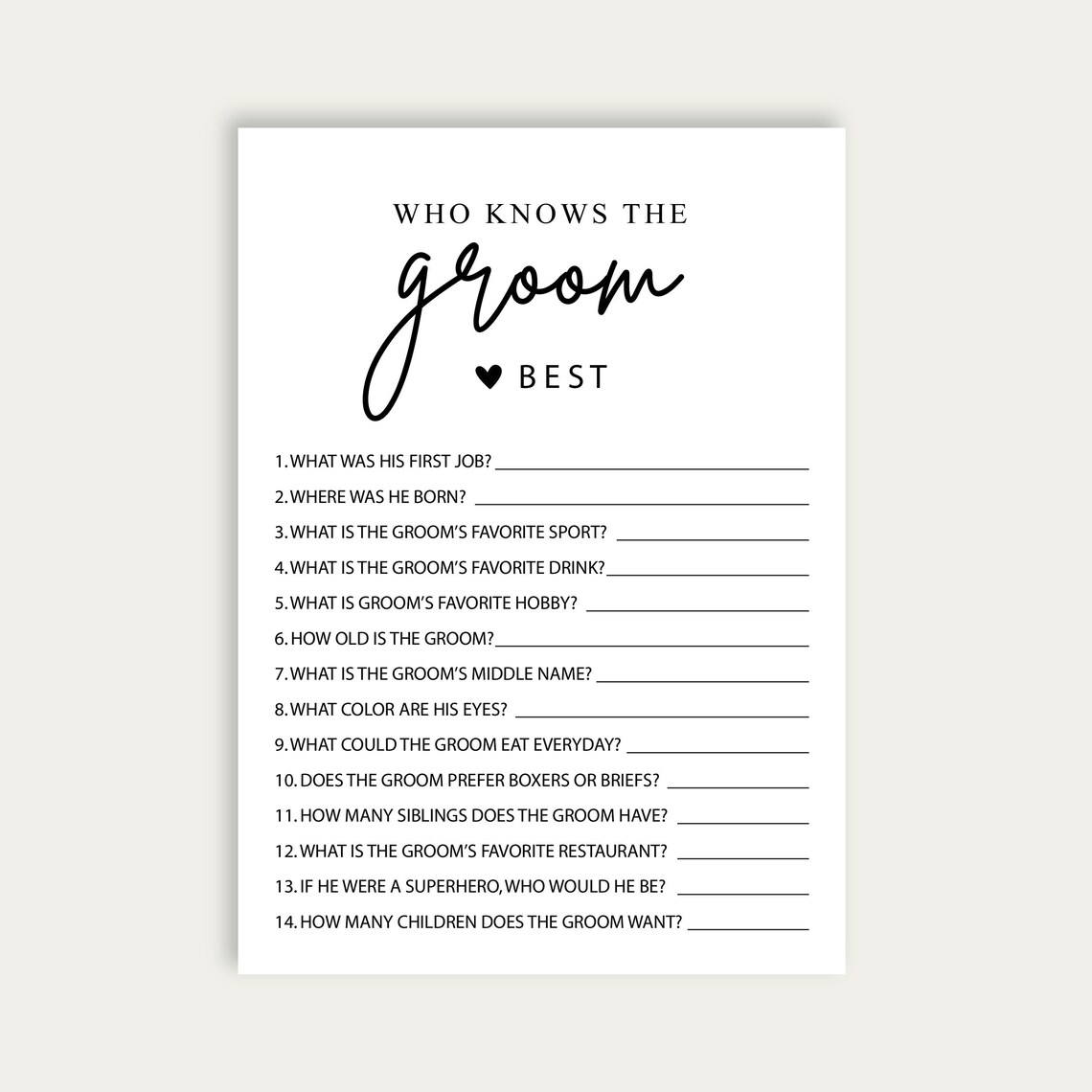 How Well Do You Know the Groom Bridal Shower Game, How Knows the Groom ...