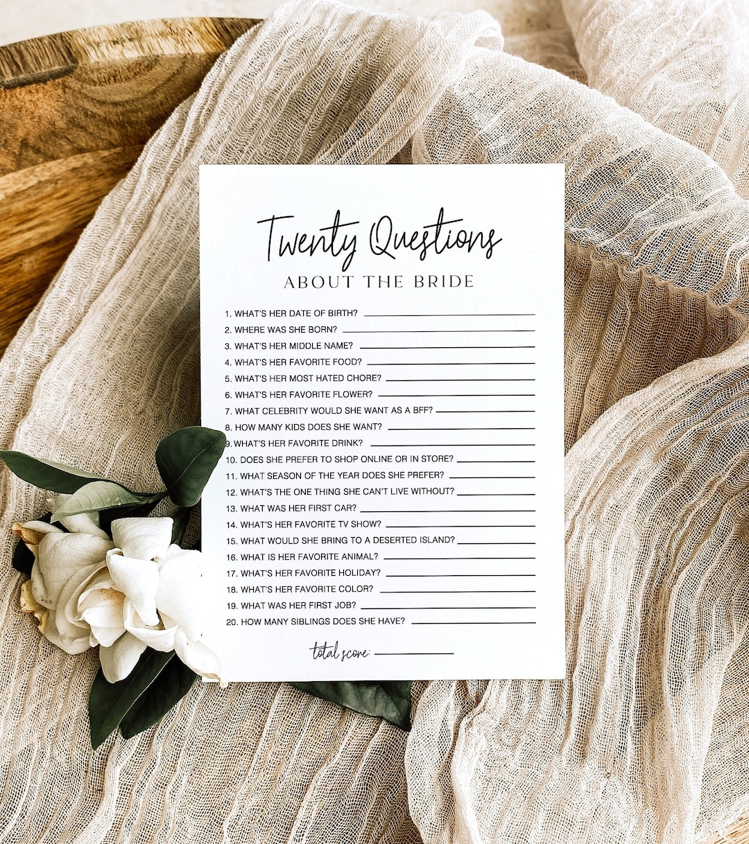 Twenty Questions About the Bride Bridal Shower Game, 20 Questions About ...