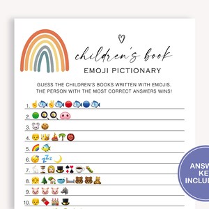 Children's Book Emoji Pictionary Game, Minimalist Baby Shower Game ...