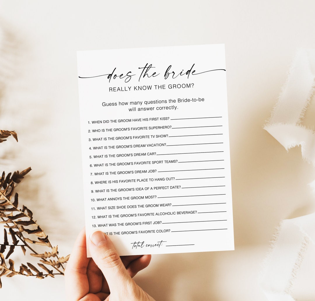 Does the Bride Really Know the Groom Bridal Shower Game, Modern Bridal ...