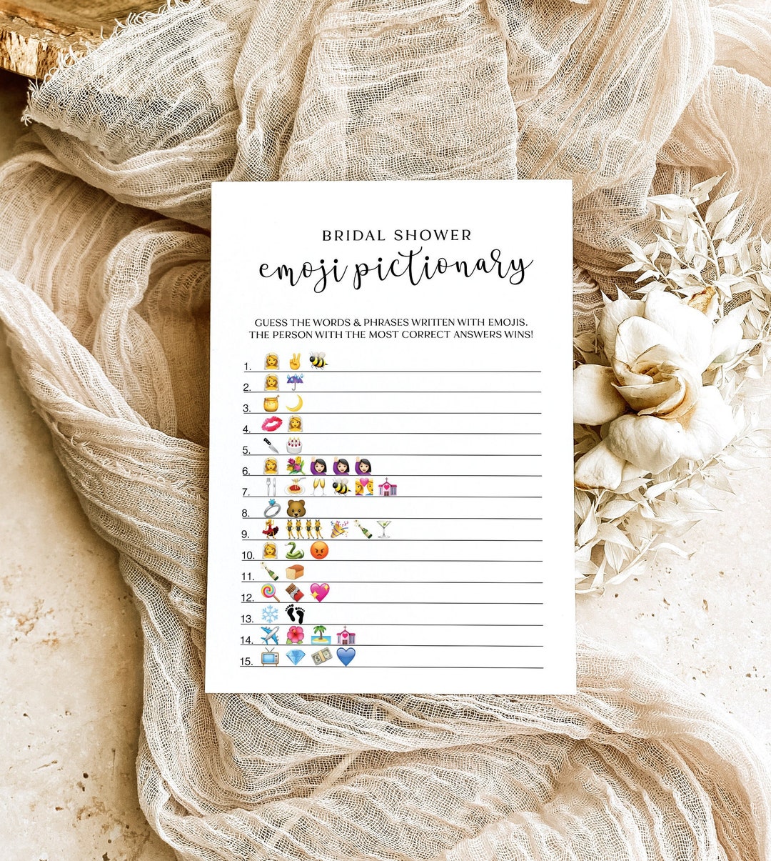 Boho Emoji Pictionary Game, Minimalist Bridal Party Games, Modern Hens ...